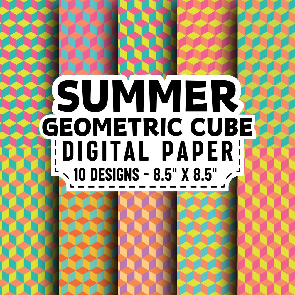 Summer Geomitric Cube Digital Paper