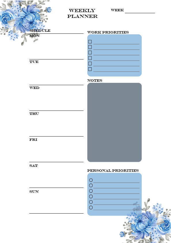 Blue Daily Planner, Blue Weekly Planner, Blue Monthly Planner, Blue ...