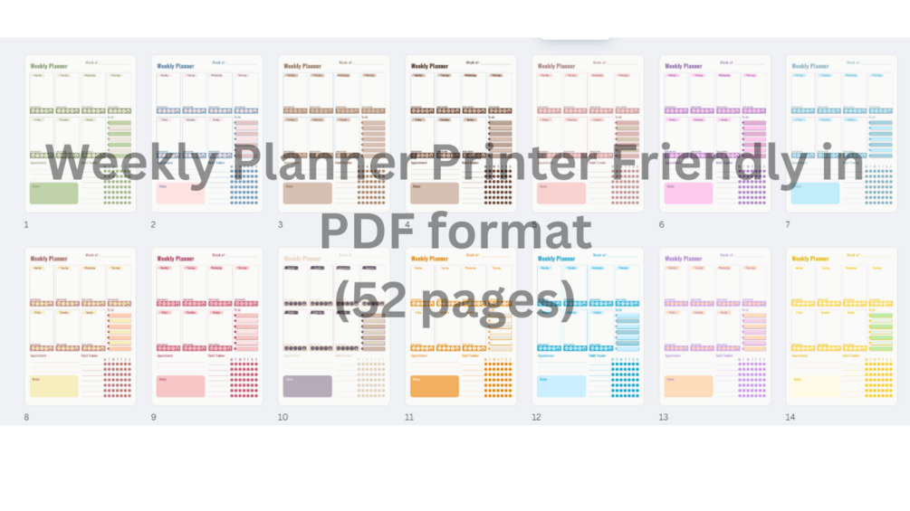 52 Pages Printer Friendly Weekly Planner in PDF Format
