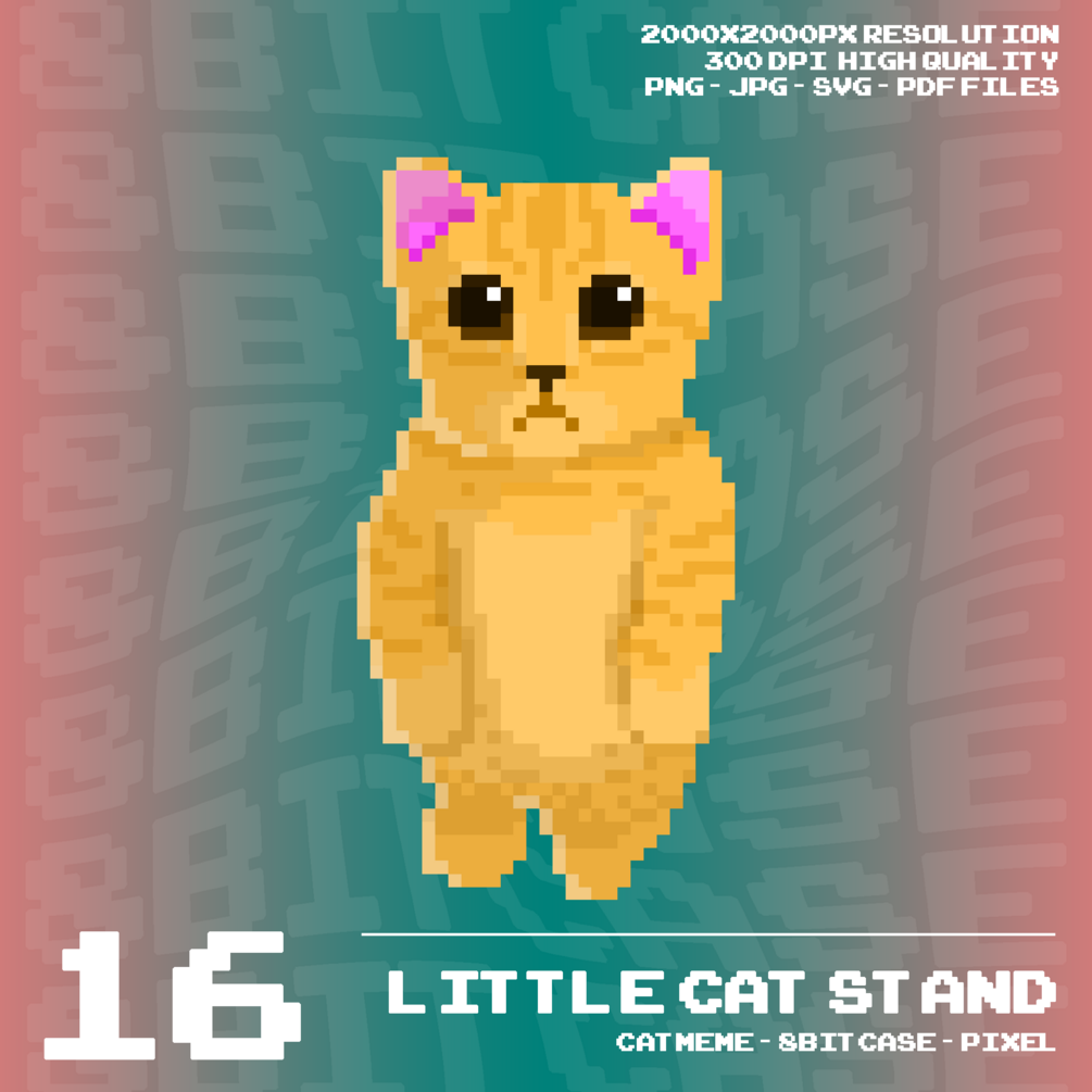 Pixel Art, Digital Products, Digital Art, CAT MEME | 16 Little Cat Stand