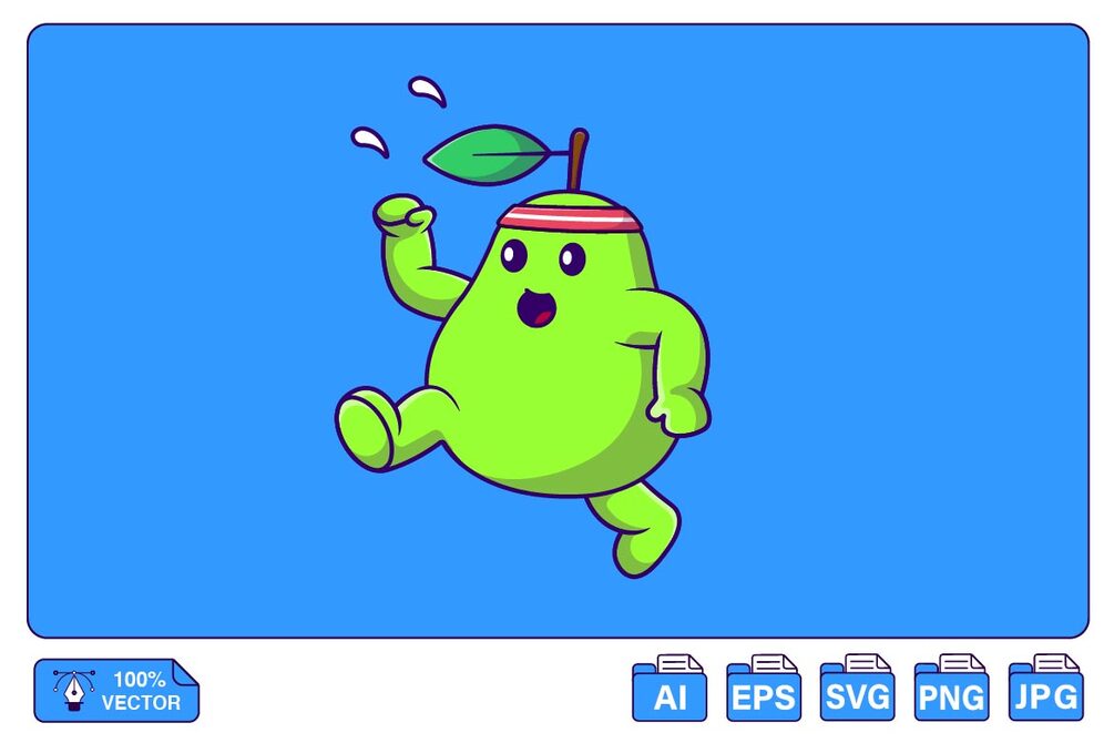 Cute Pear Fruit Running Cartoon Vector Icons Illustration. Flat Cartoon ...