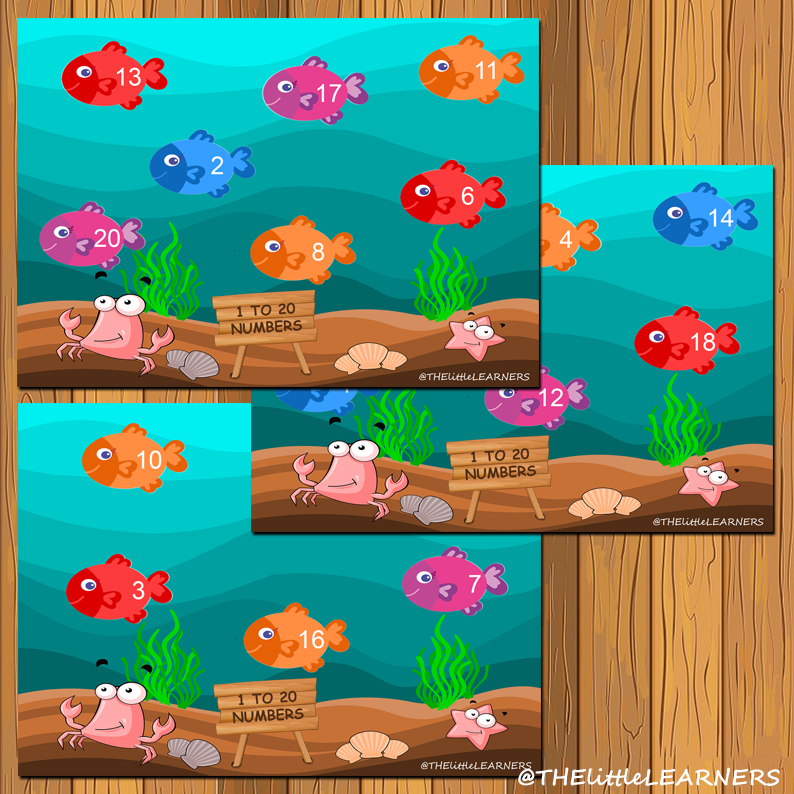 1 to 20 fishes numbers matching activity