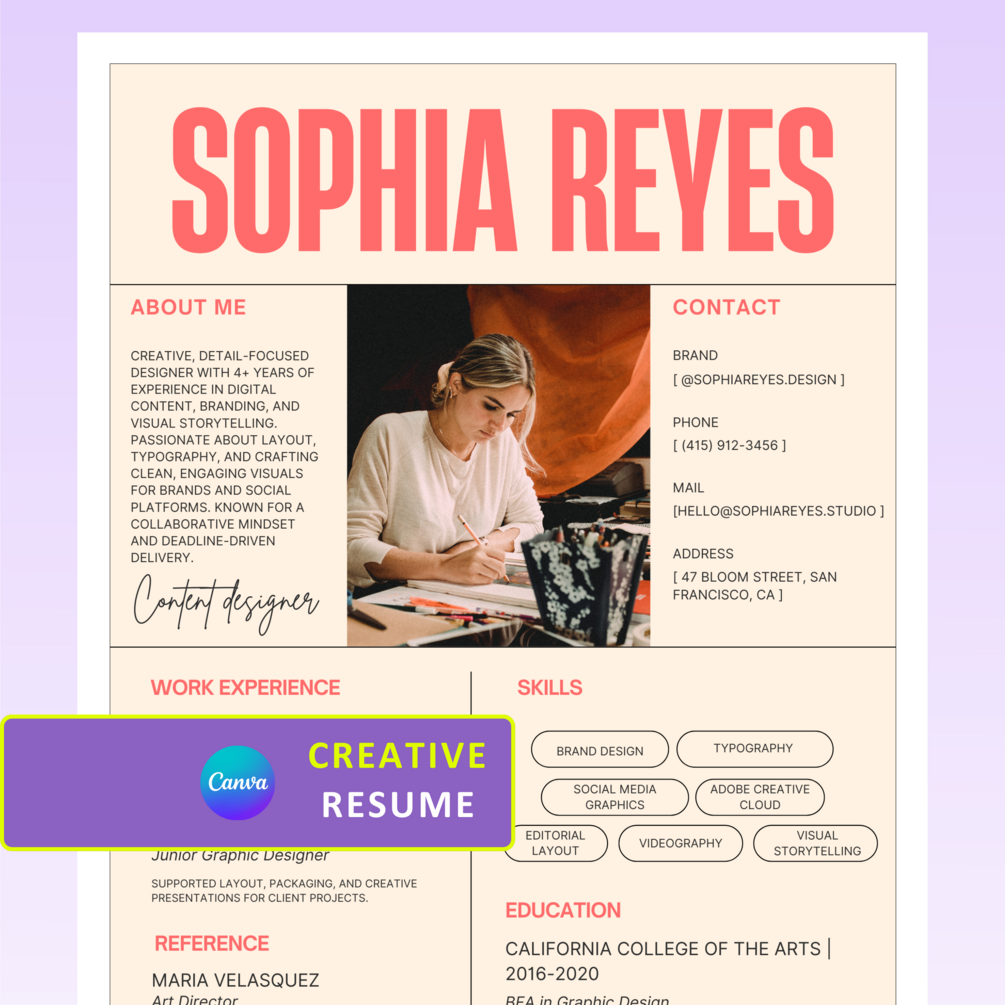 Creative Canva Resume Template | ATS-Friendly | CV Canva | 1-2 Pages ...