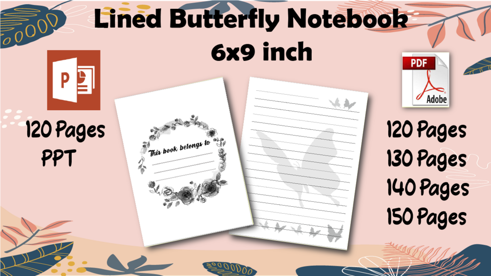 Lined Butterfly Notebook 6x9 Inch