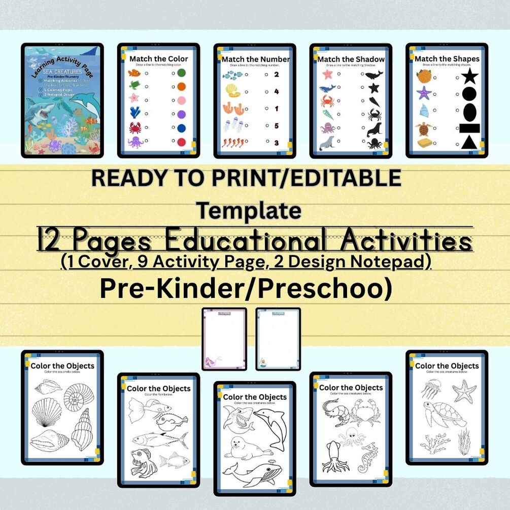 12 Pages Educational Printable&Editable Under the Sea| Nursery ...