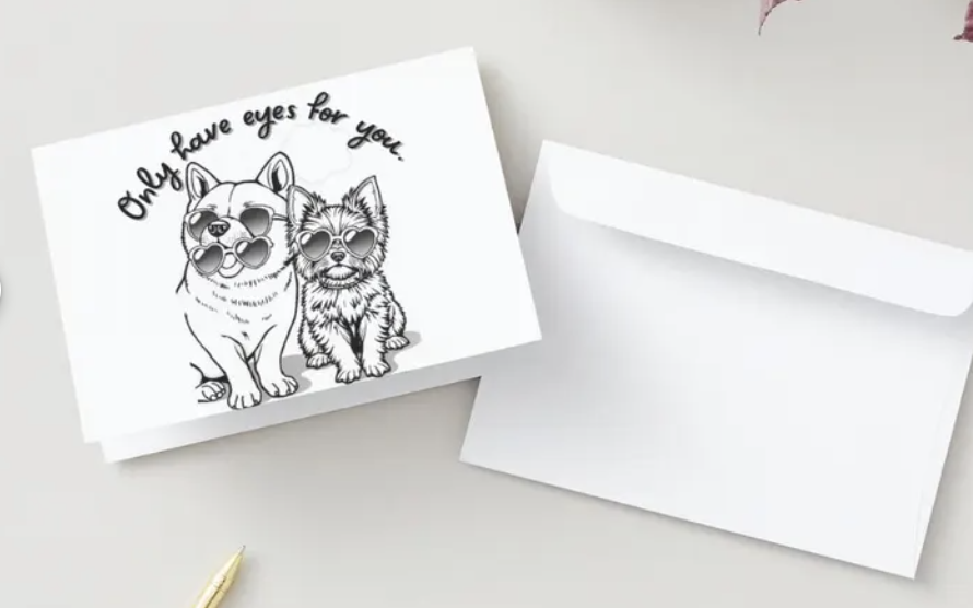 Printable Dog Valentine’s Day Coloring Cards | Cute Yorkie, Husky ...