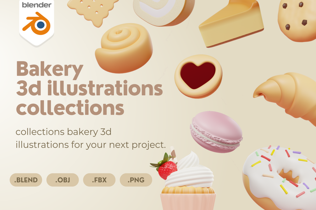 3D bakery illustrations - Blender