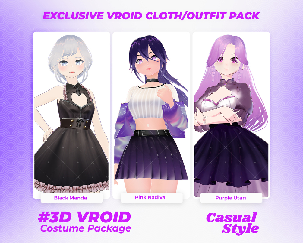 Stylish Casual Outfits for Female Avatar - VRoid Clothing Pack, VRoid ...