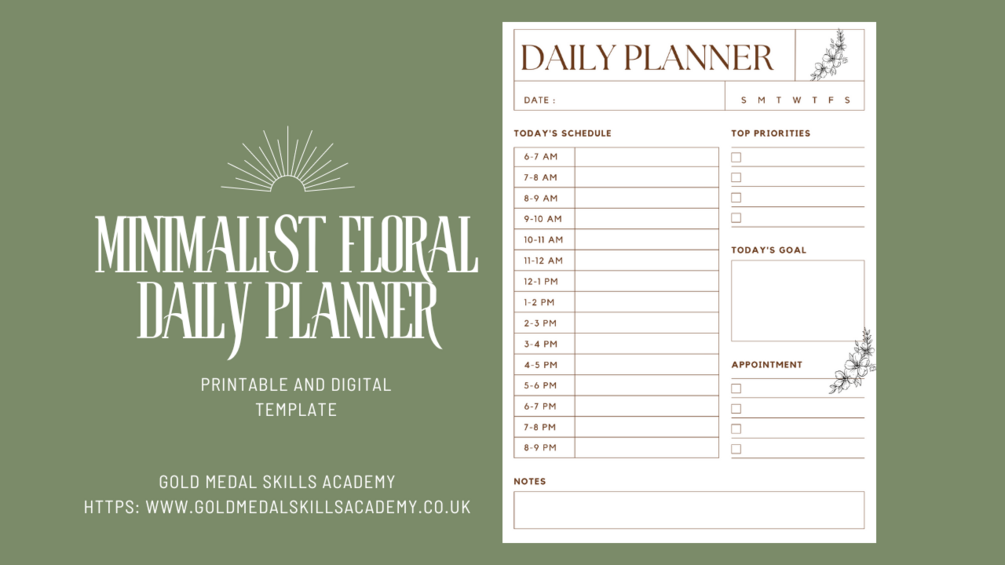 Minimalist Floral Daily Planner Template