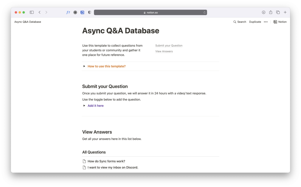 Async Q&A Database