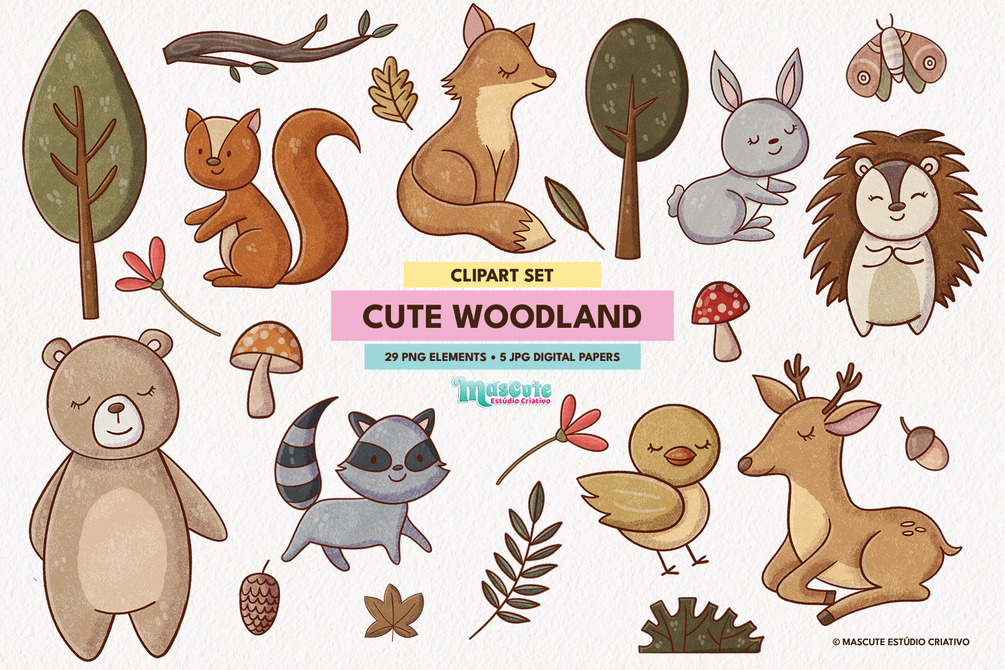 Cute Woodland Animals Clipart Set | Hand-Drawn Forest Creatures for ...