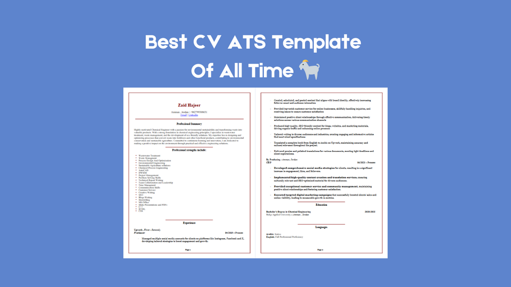 CV Template with the ATS system accepted by all companies