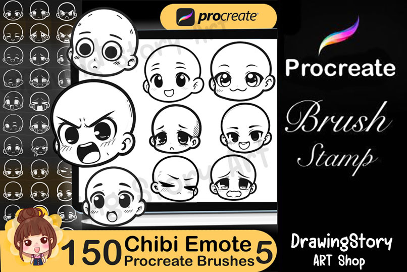 150 Procreate Chibi Emote Brushes Set5. Procreate Chibi Head Stamps ...