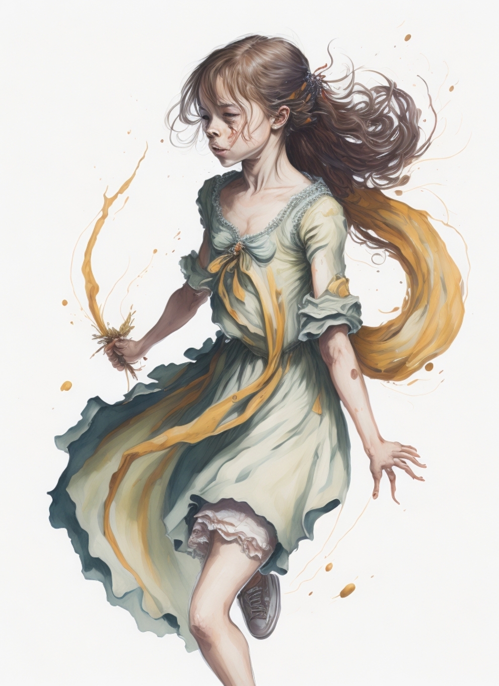 Girl Spinning in a Swirl of Watercolor Painting