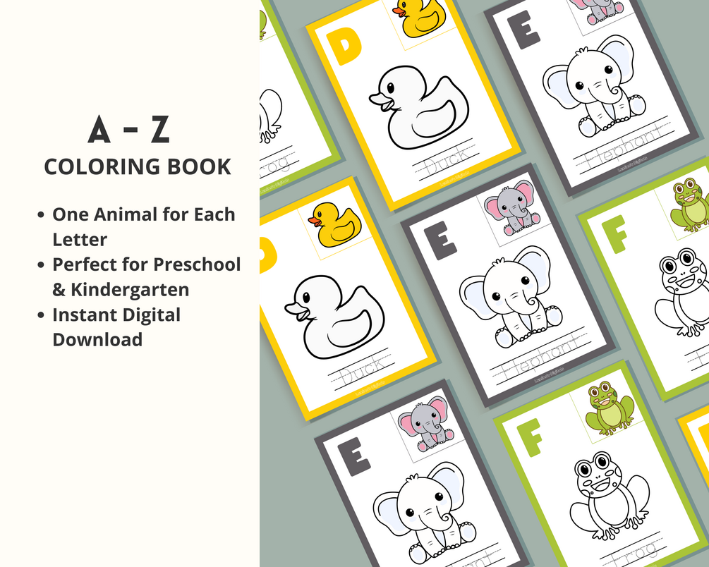 A to Z Animal Alphabet Coloring Book Printable Pages for Kids