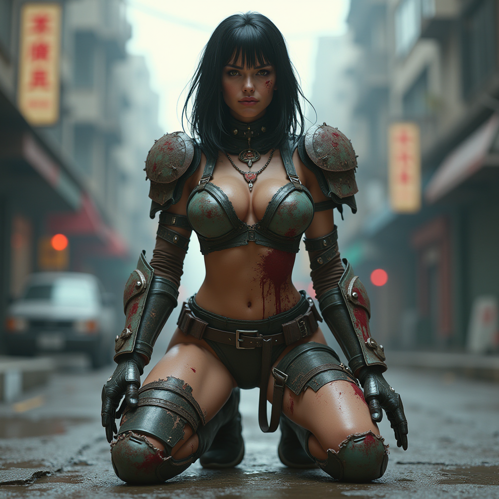 Cyberpunk Warrior Female AI Art rises from the ashes of battle– High-Quality Illustrations