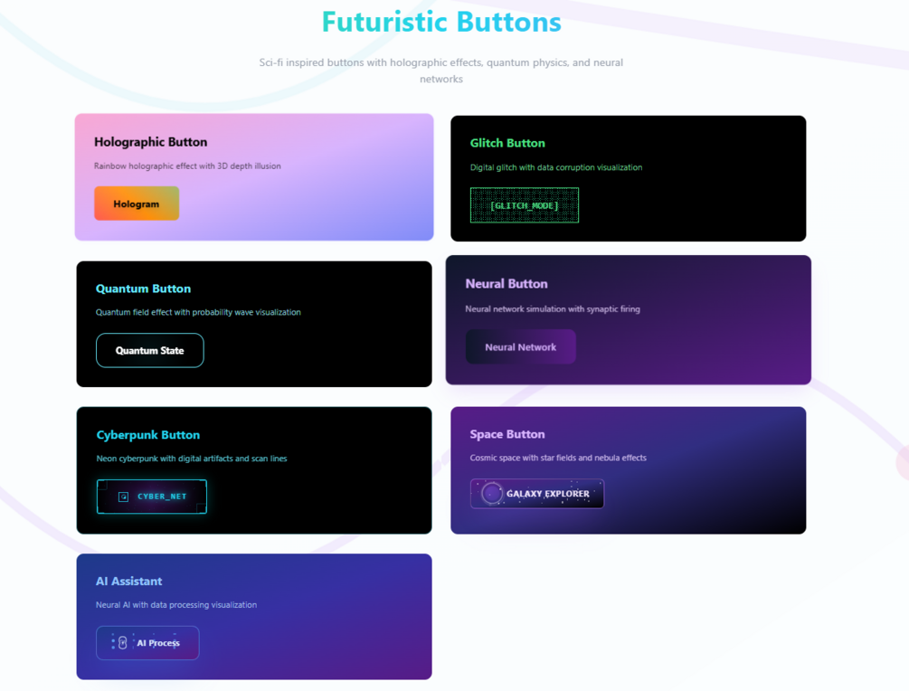 Next-Gen Buttons UI Kit– 82 Premium React Components