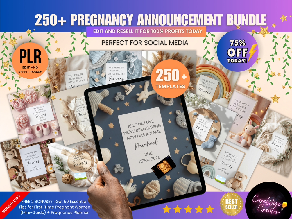 Neutral Aesthetic Pregnancy Announcement Canva Pack With PLR
