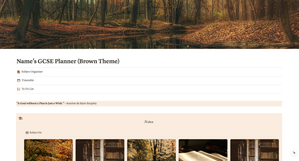 GCSE Autumn Theme Notion Template