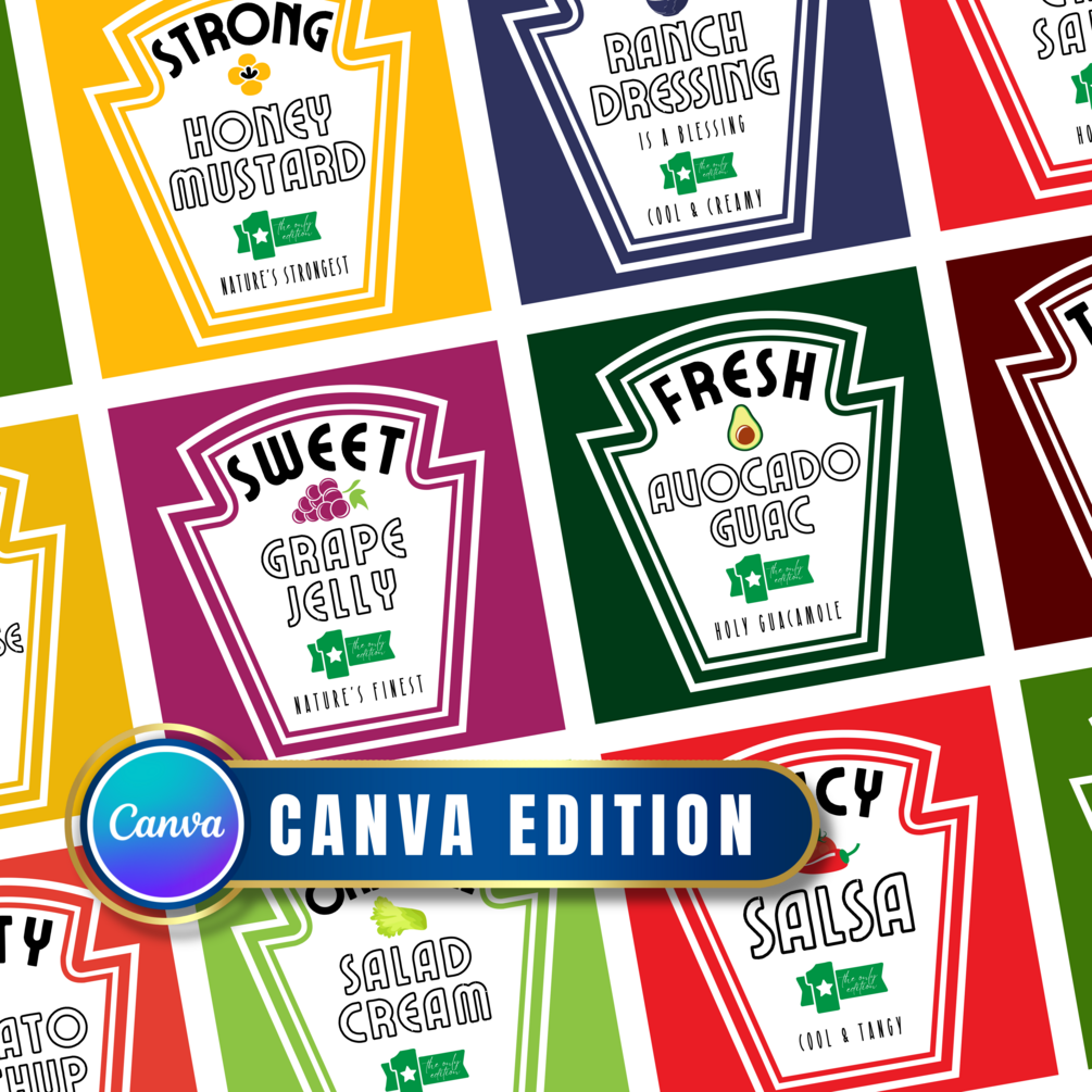 Condiment Labels - Editable Canva Template (13 Funny Designs)