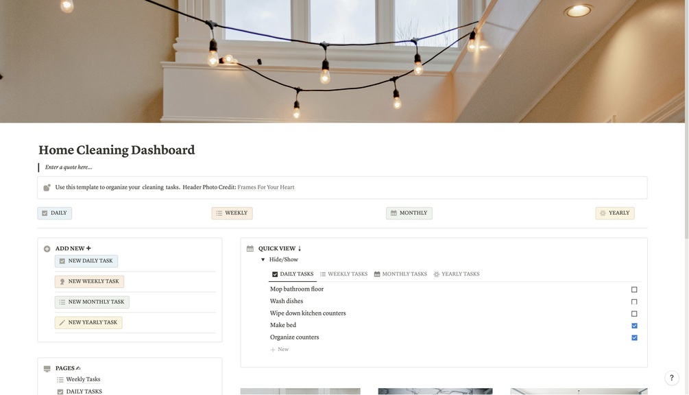 Home Cleaning Dashboard | Cleaning Task Planner | Notion Template