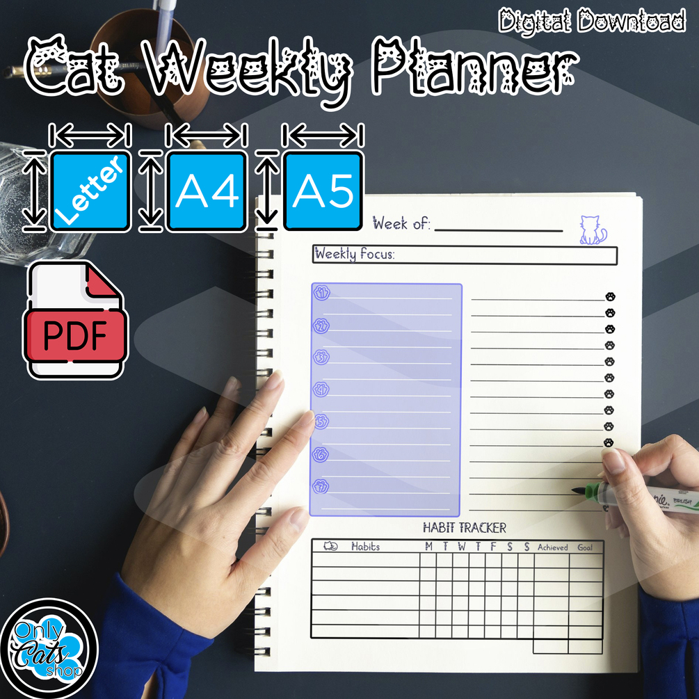 Blue Daily-Weekly Planner for Cats Lovers Organization 😻 Simple Planner ...