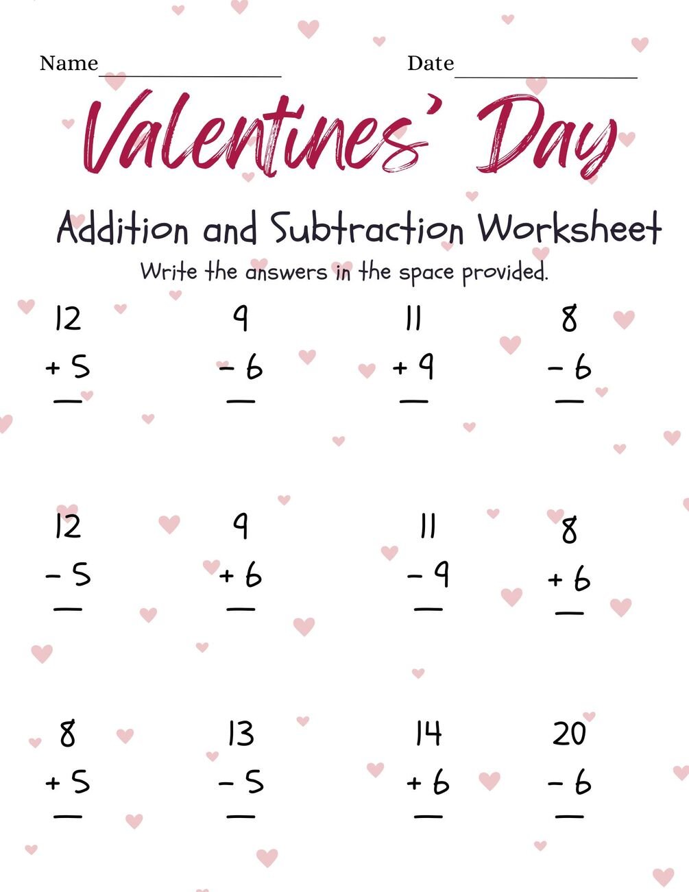 Valentines' Day Mixed Practice Worksheet