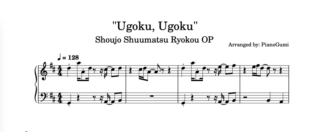 Shoujo Shuumatsu Ryokou OP - "Ugoku, Ugoku" - EASY Piano Sheet Music