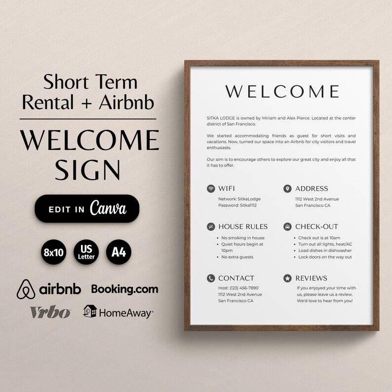 Airbnb Welcome Sign, Editable Super Host Welcome Signage Canva Template ...