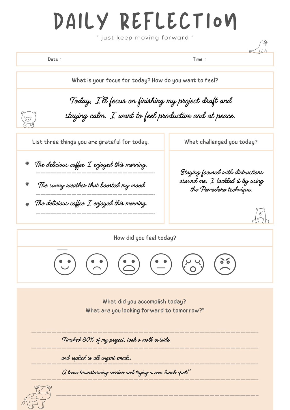 Daily Reflection Journal Template | Aesthetic Self-Care Planner | 30 ...