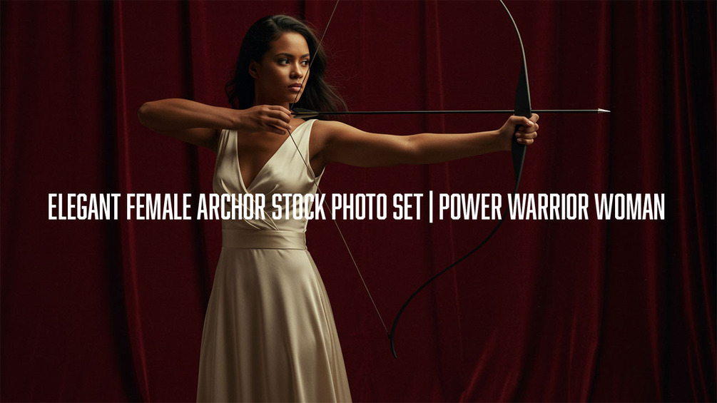 "Elegant Female Archer Stock Photo Set | Powerful Warrior Woman Aesthetic"