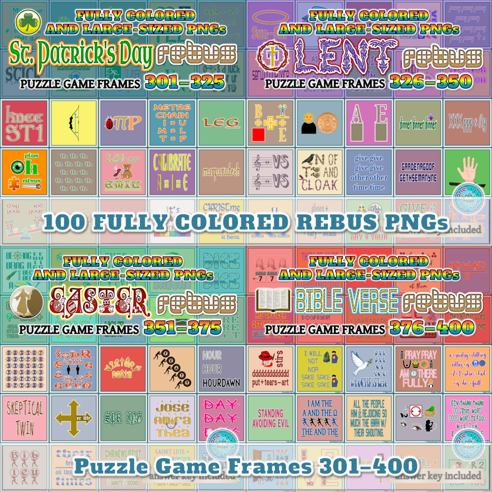 Fully Colored Rebus Puzzle Game Frames 301–400 PNGs