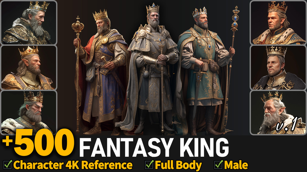 500 Fantasy King (Full Body) - Character Reference Image Pack | 4K | v.1