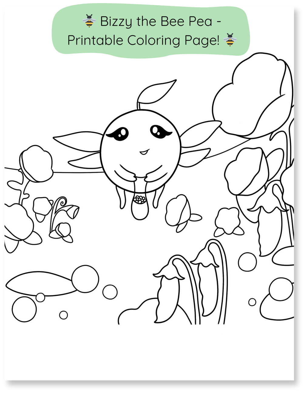 Bizzy the Bee Pea – Playful Printable Coloring Page!