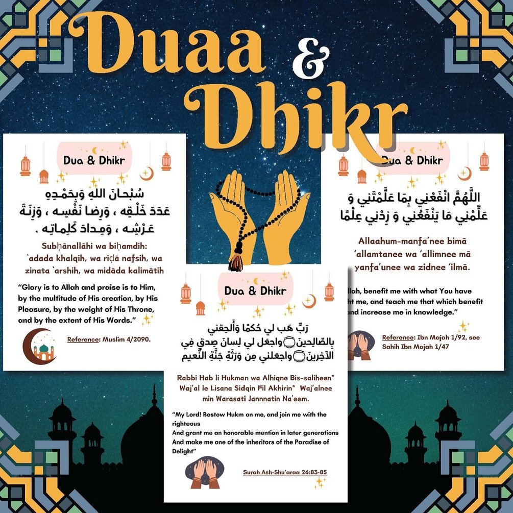 31 Daily Duas & Dhikr From Quran and Sunnah. Islamic Affirmations for Peace