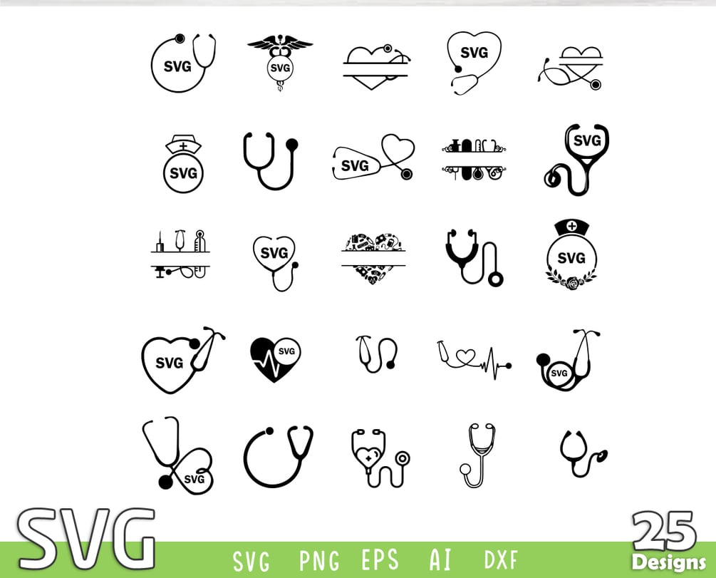 Nurse Monogram SVG Bundle | 25 Stethoscope & Medical Frame Designs