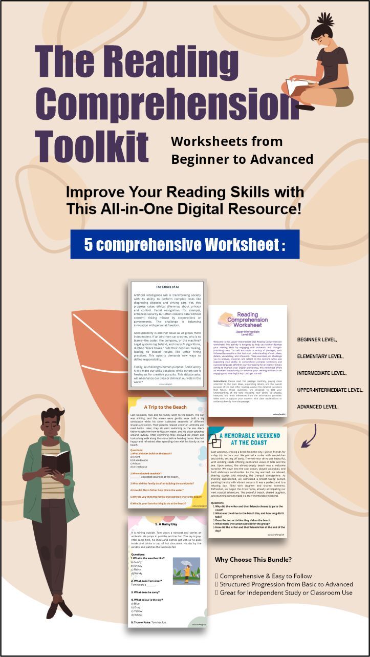 The Reading Comprehension Toolkit : 5 Worksheets from Beginner to Advanced
