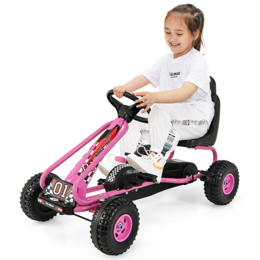 4 Wheel Pedal Powered Ride On Car with Adjustable Seat-Pink