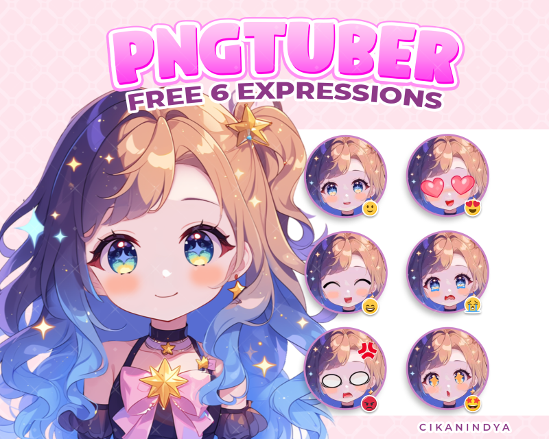 PNG Tuber | Sparkle Up Your Stream with a Starry-Eyed PNG Tuber Girl ...