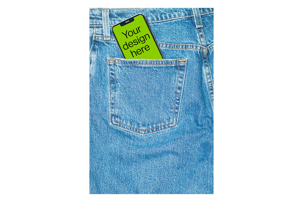 Iphone mockup in pocket of jeans