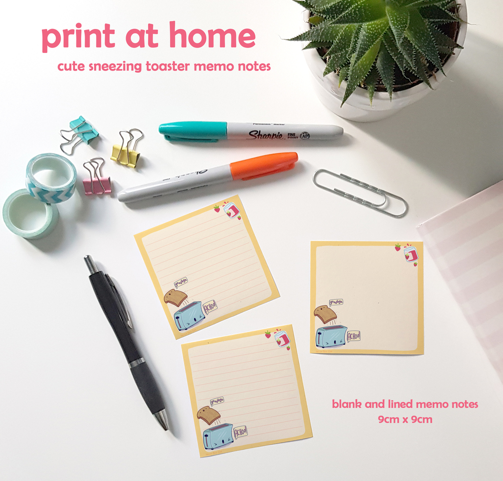 Cute Sneezing Toaster Memo Notes // PRINT AT HOME