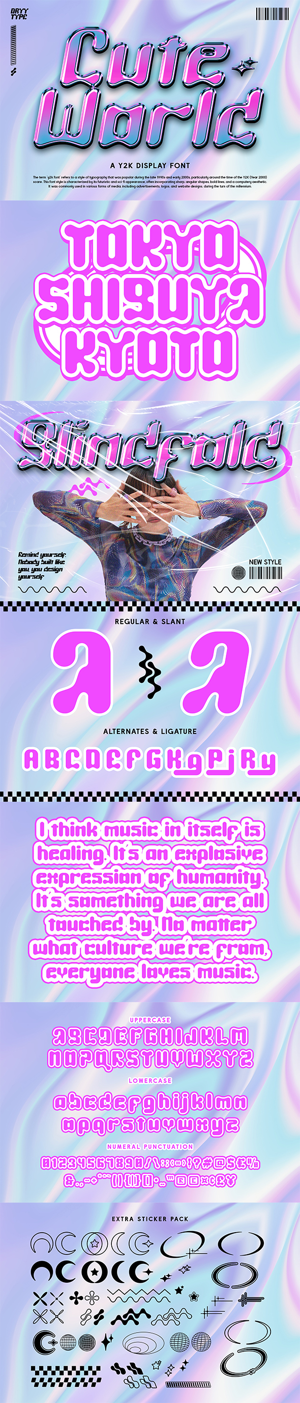 Cute World Y2k Font (Free Sticker Pack) - Dryy.type