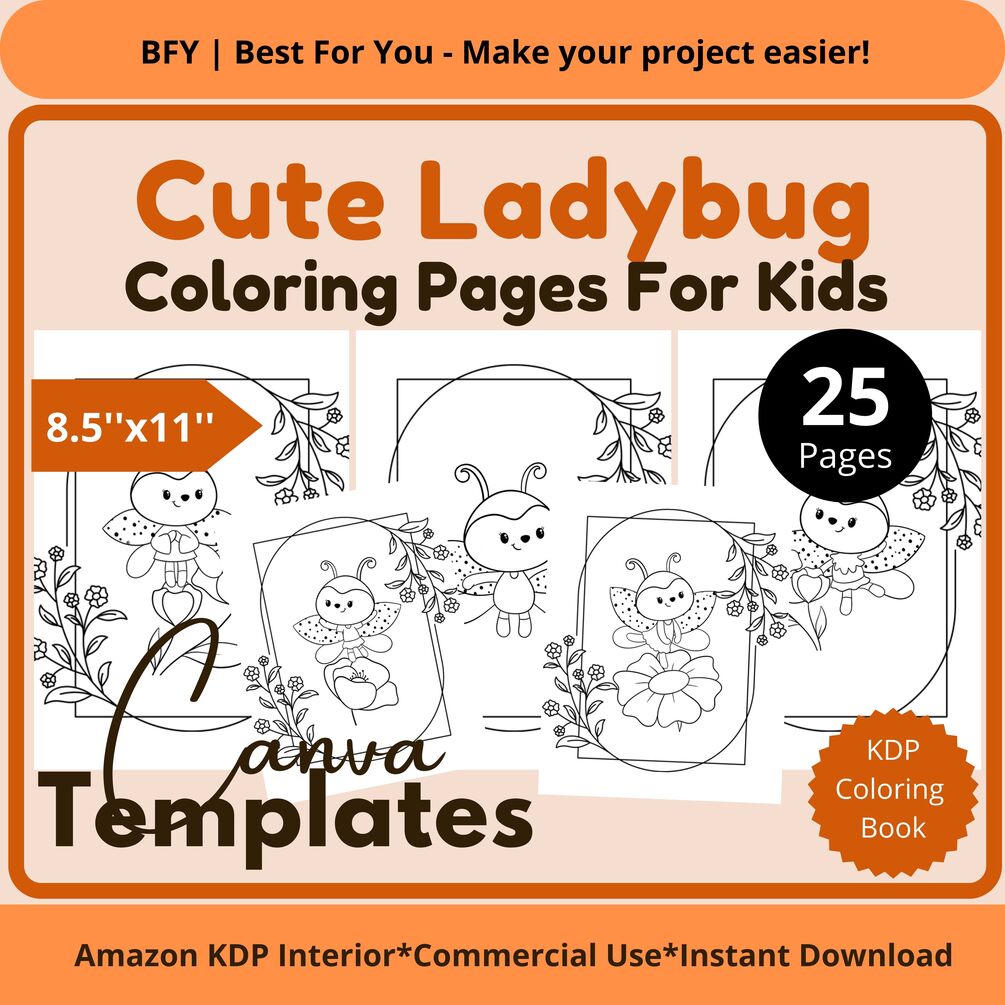 Printable Cute Ladybug Coloring Page | Coloring Pages For Kids 8.5''x11 ...