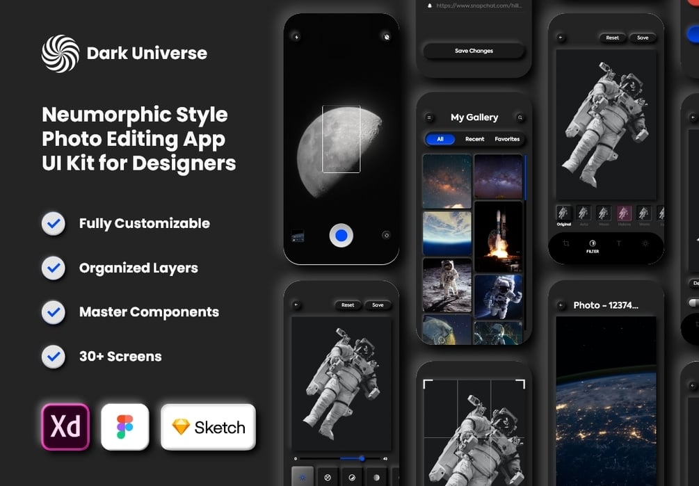 Photo Editing App - Neumorphic Dark UI Kit