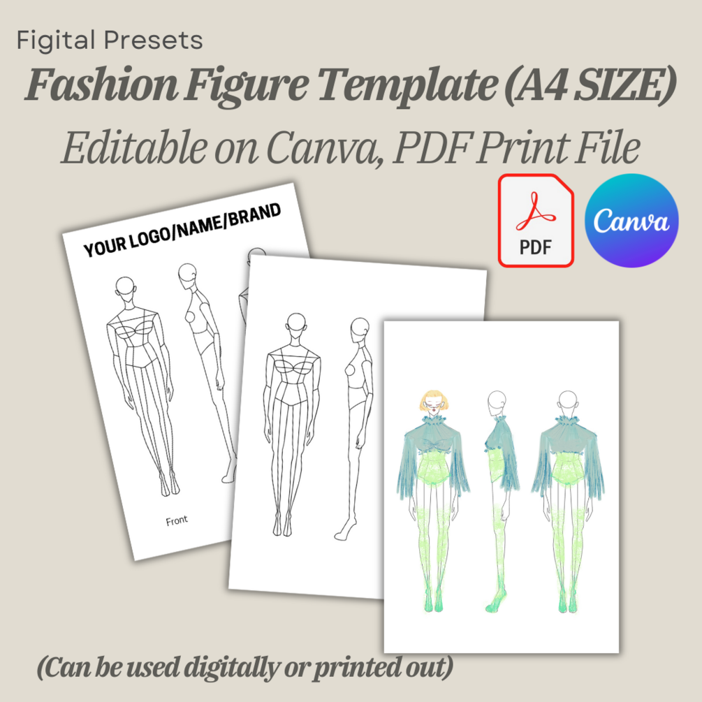 Front Side Back Fashion Figures Croquis Editable Canva PDF Print at ...