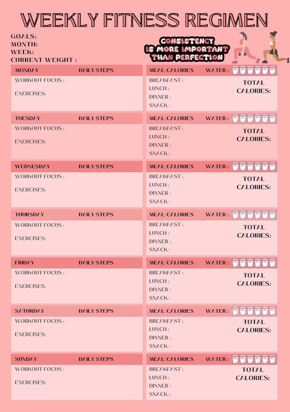 Weekly Fitness Regimen/Planner