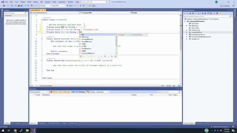 Murach's Visual Basic 2015 Exercise 21-1: Work with a text file