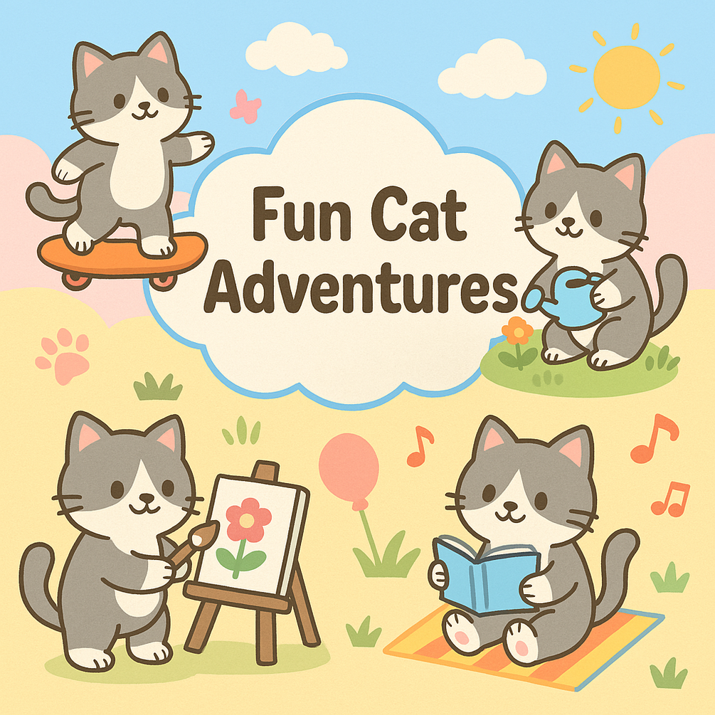 Fun Cat Adventures Clipart - Summer Activities Cats and Printable for Kids