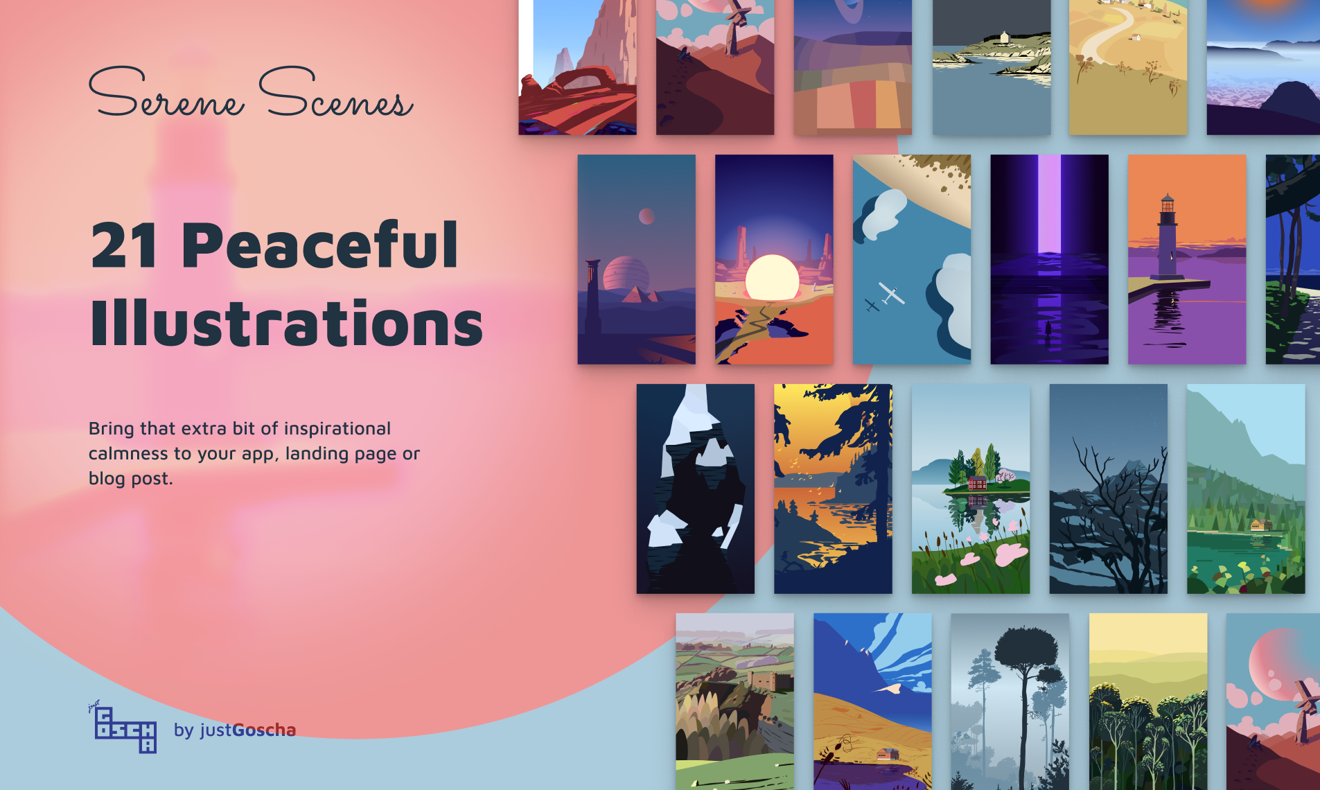 (NEW) Serene Scenes - A set 21 hand-crafted vector illustrations (free ...