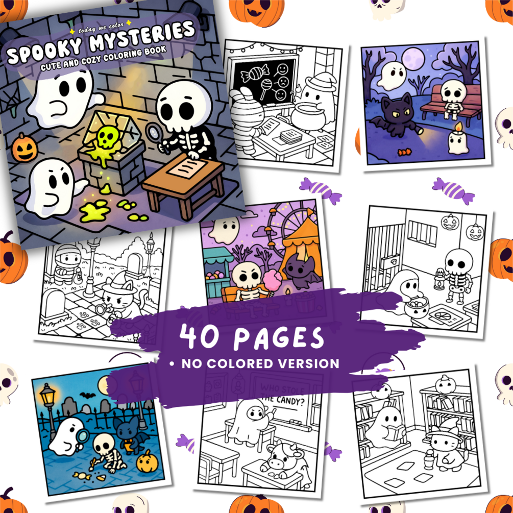 Spooky Mysteries Coloring Book - 40 Illustration Designs